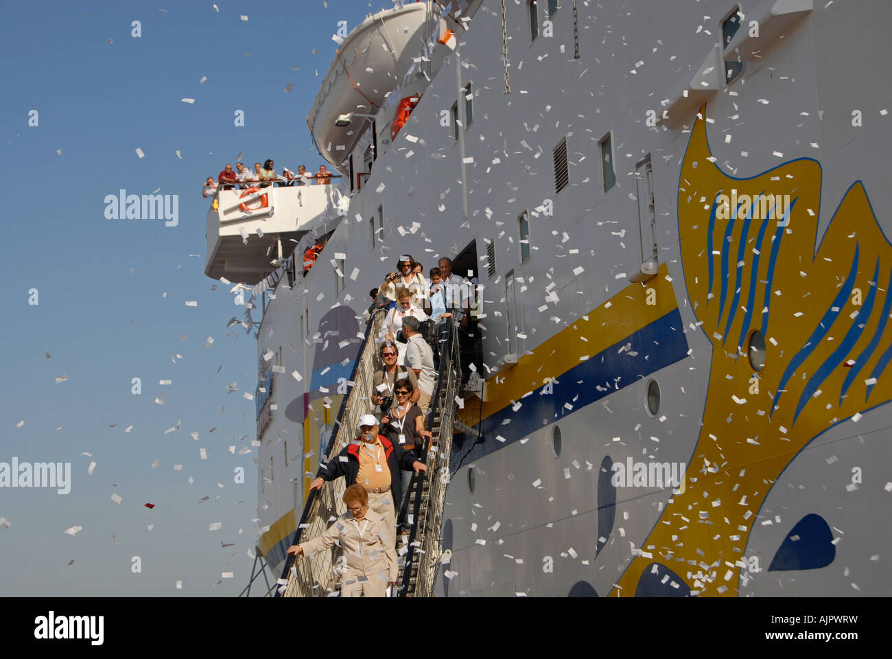 Jewish immigrants arrive at Haifa Port on "The Royal Iris" ship in a re ...