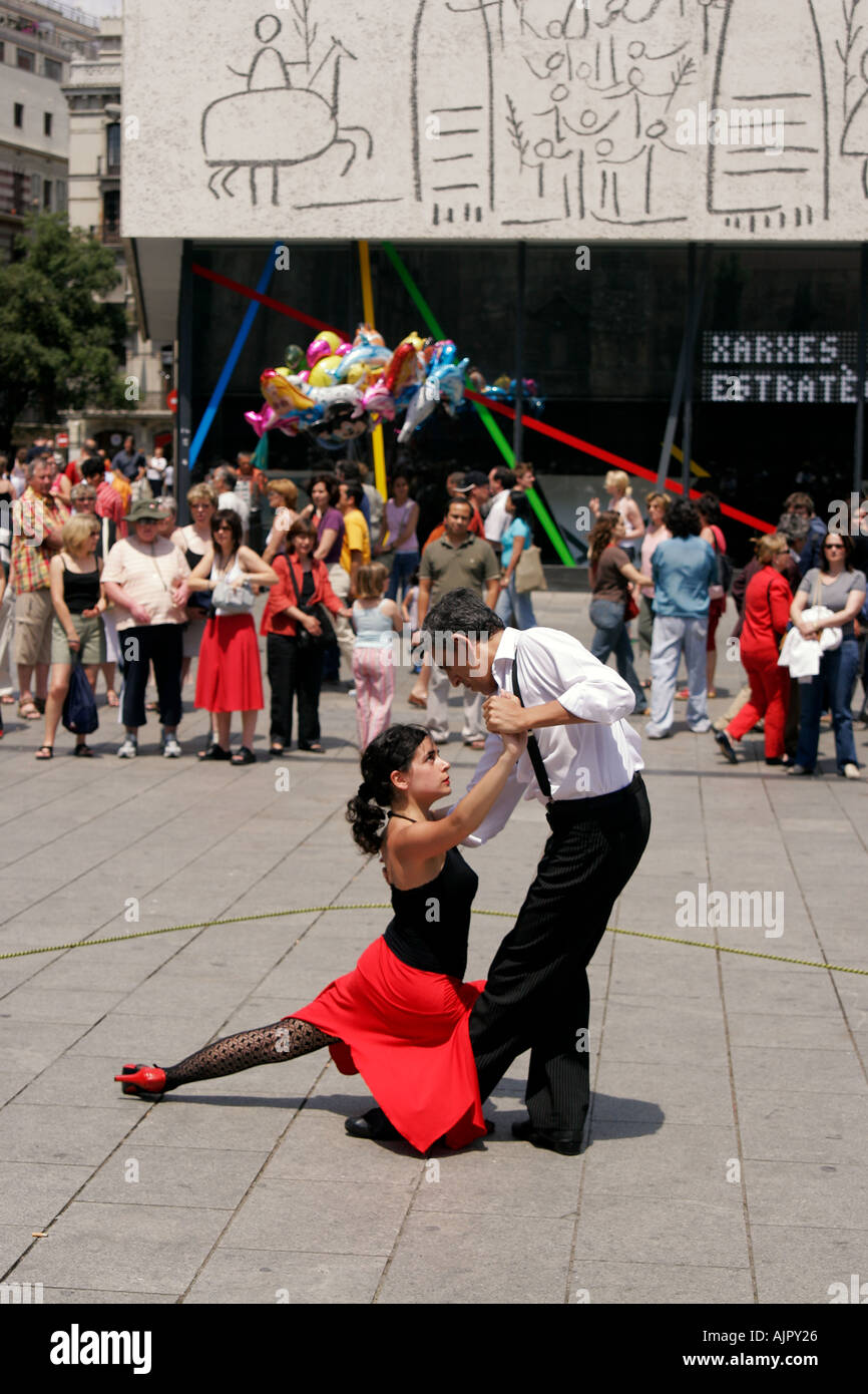 Barcelona Spain old city center near cathedral Tango dance performance ...