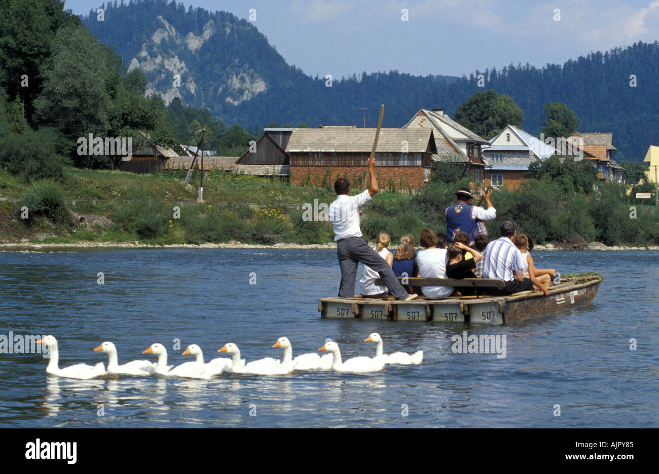 Tourist raft on river border between Slovakia and Poland in the Pieniny ...