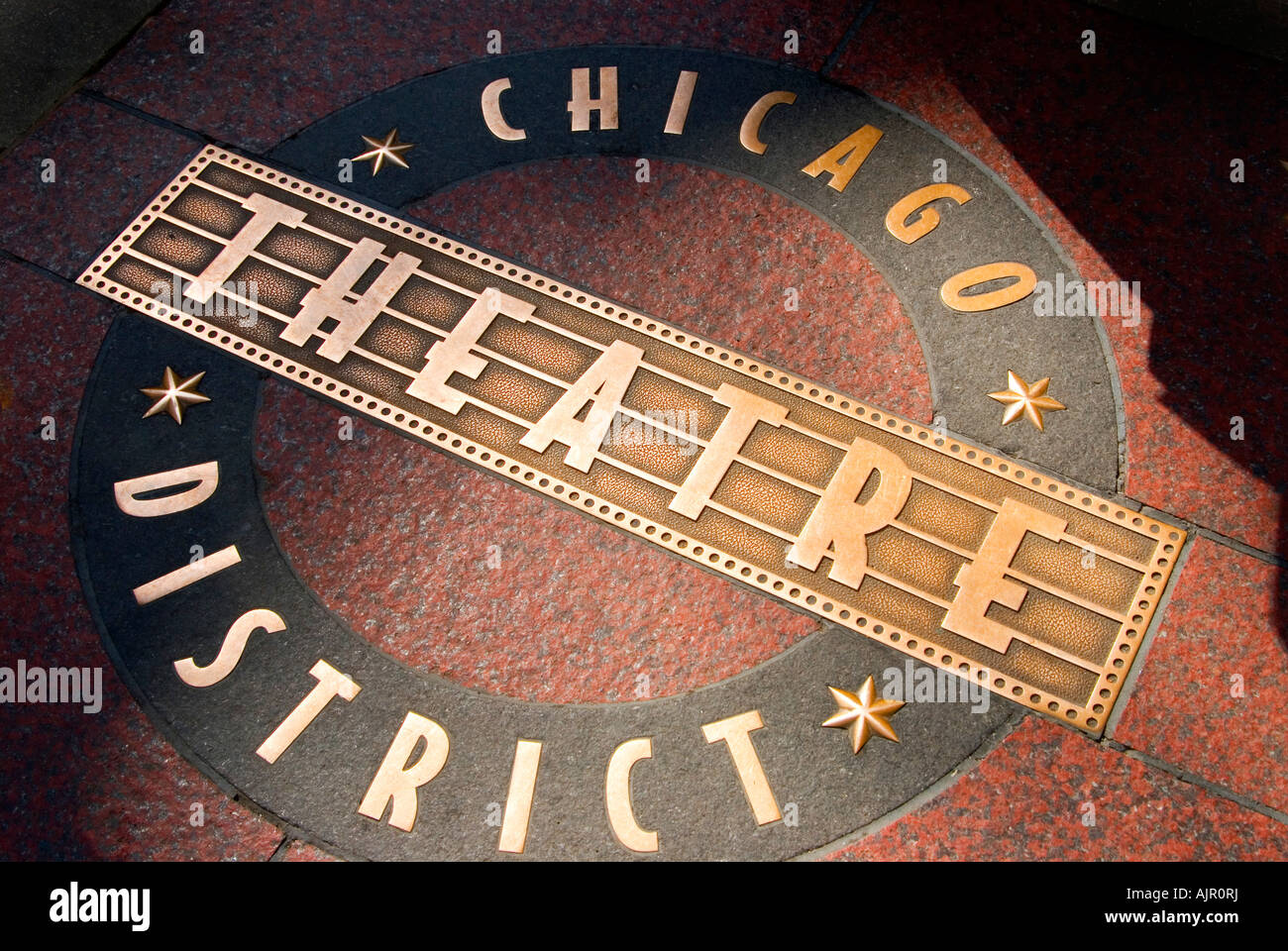 Chicago Theatre District Sign embedded in Randolf St. corner sidewalk ...