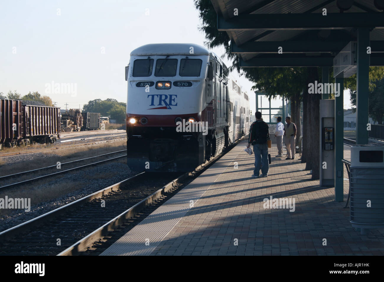 TRE Trinity Railway Express train at South Irving station Texas October ...