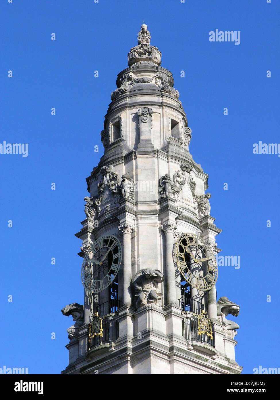 city of cardiff civic buildings ornate clock tower capital of Wales uk ...