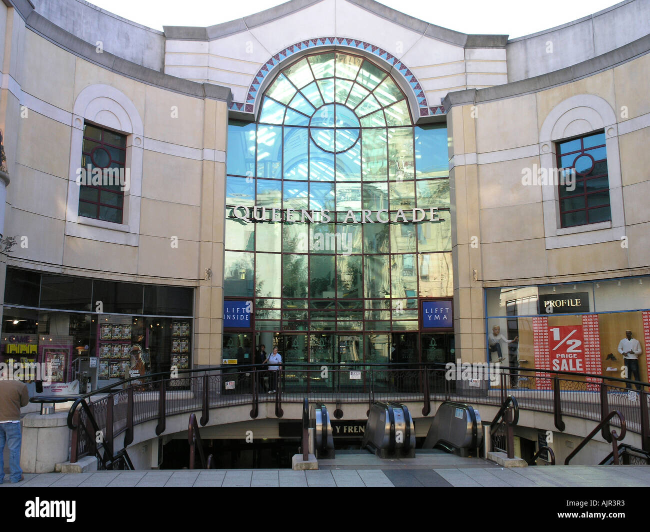 town centre queens arcade shopping city of cardiff capital of Wales uk ...
