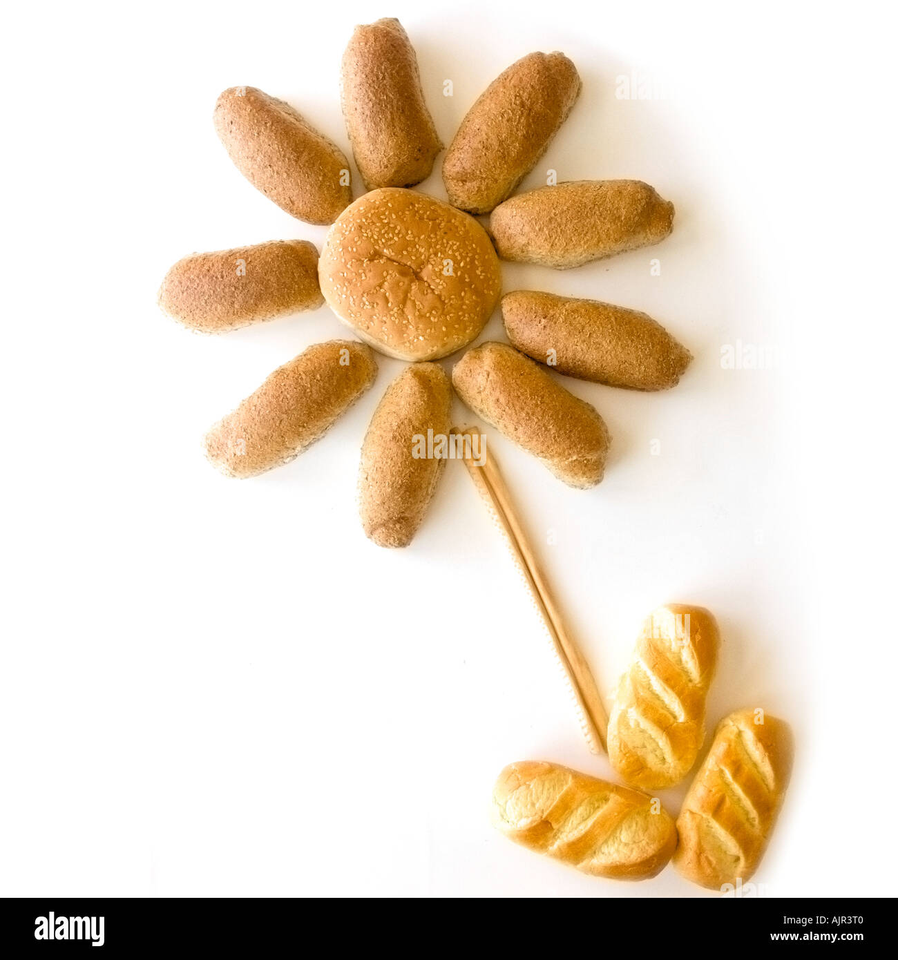 composition of different bread types - bun baguettes - arrangend to a ...