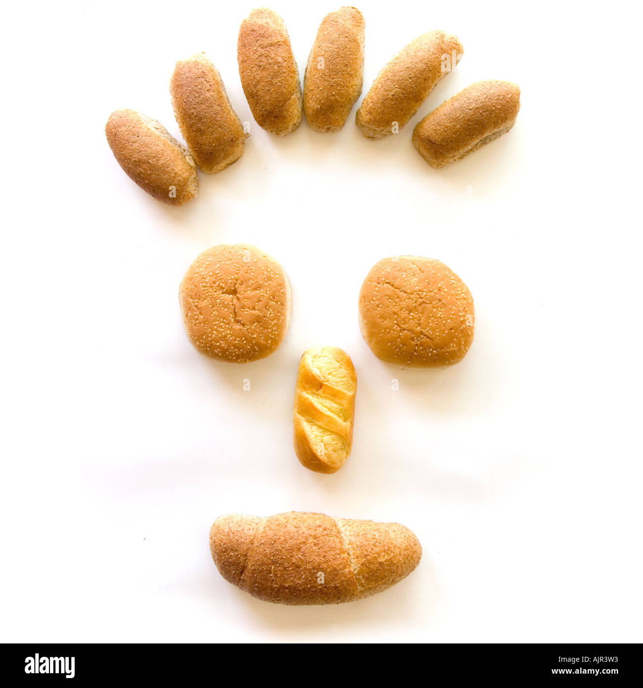 composition of different bread types - bun baguettes - arrangend in a ...