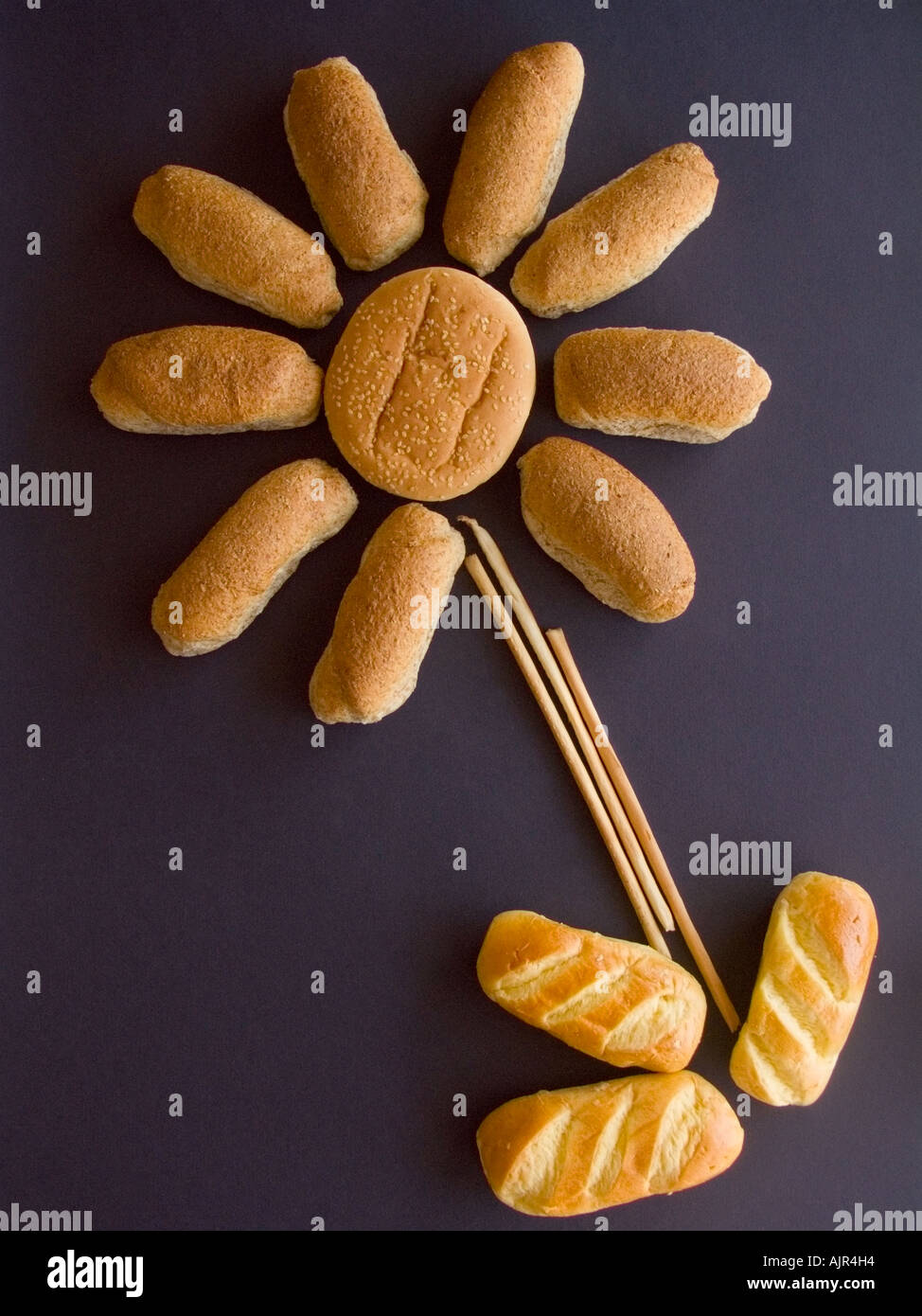 composition of different bread types - bun baguettes - arrangend to a ...
