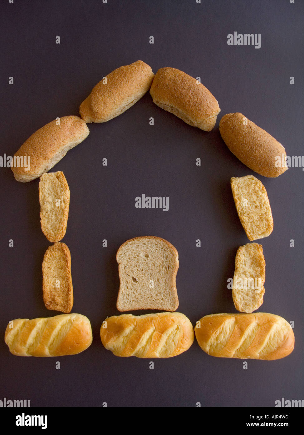 composition of different bread types - bun baguettes - arrangend in ...