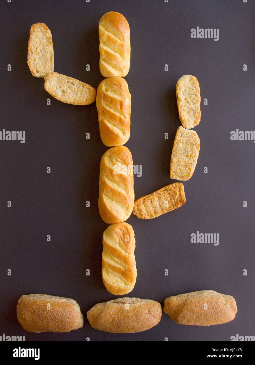 composition of different bread types - bun baguettes - arrangend in a ...