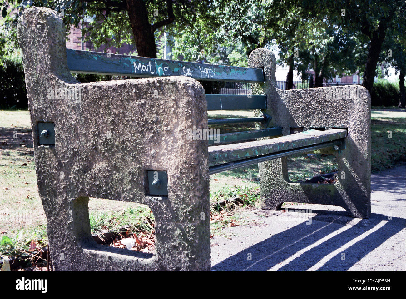 graffiti on park bench Stock Photo - Alamy