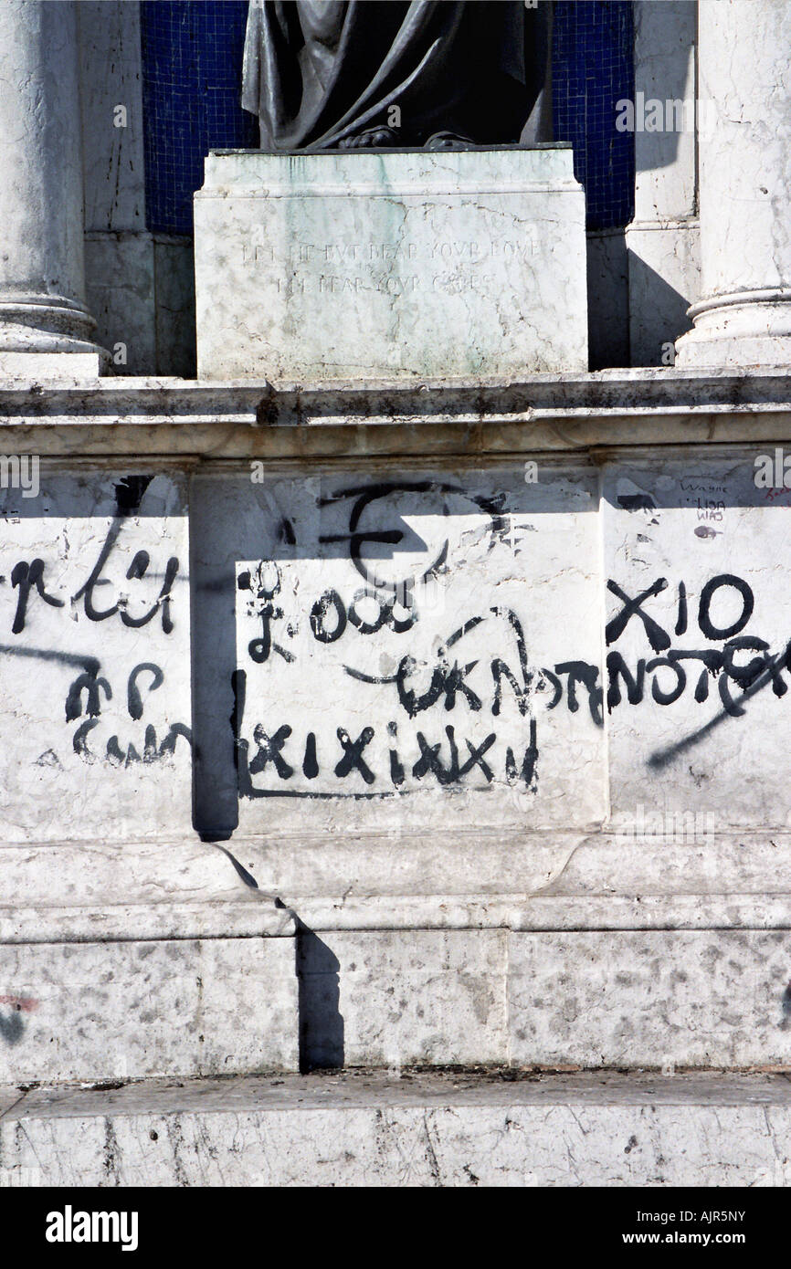 graffiti on base of statue Stock Photo - Alamy