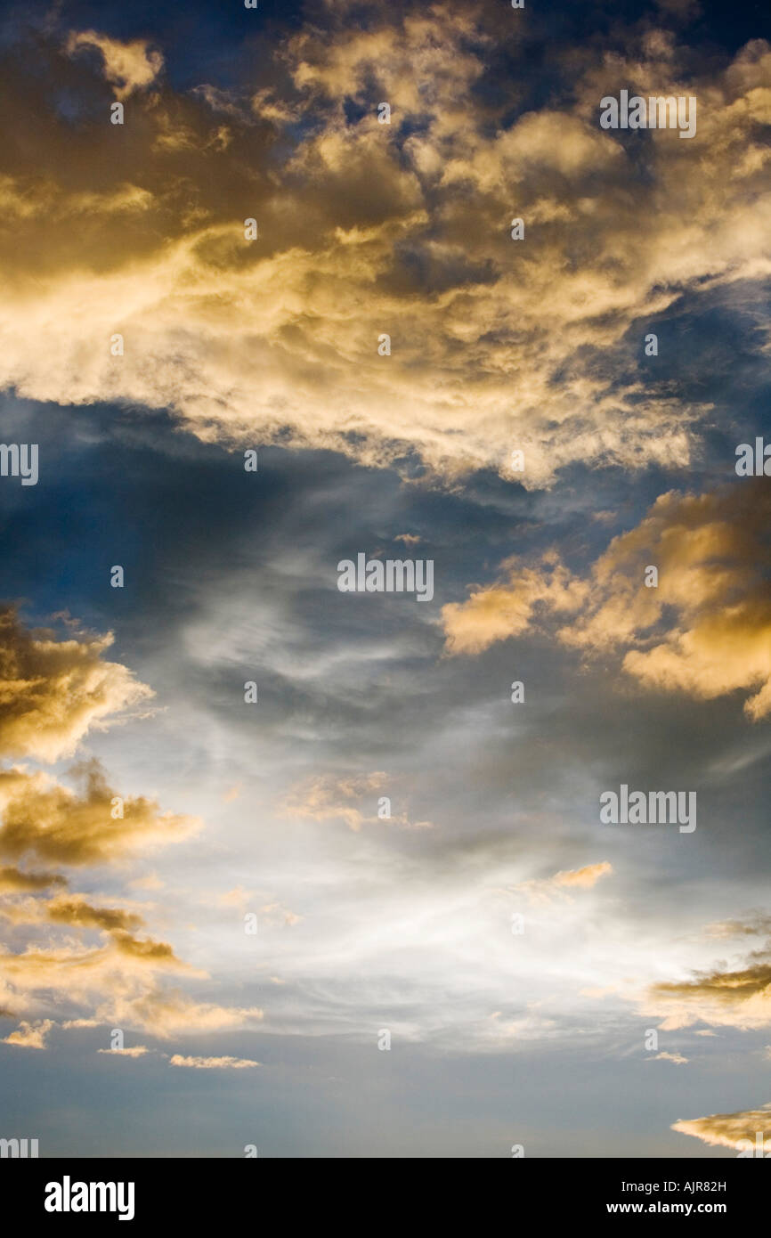 Sunset storm clouds in India. Indian cloudy sky in the evening sunlight ...