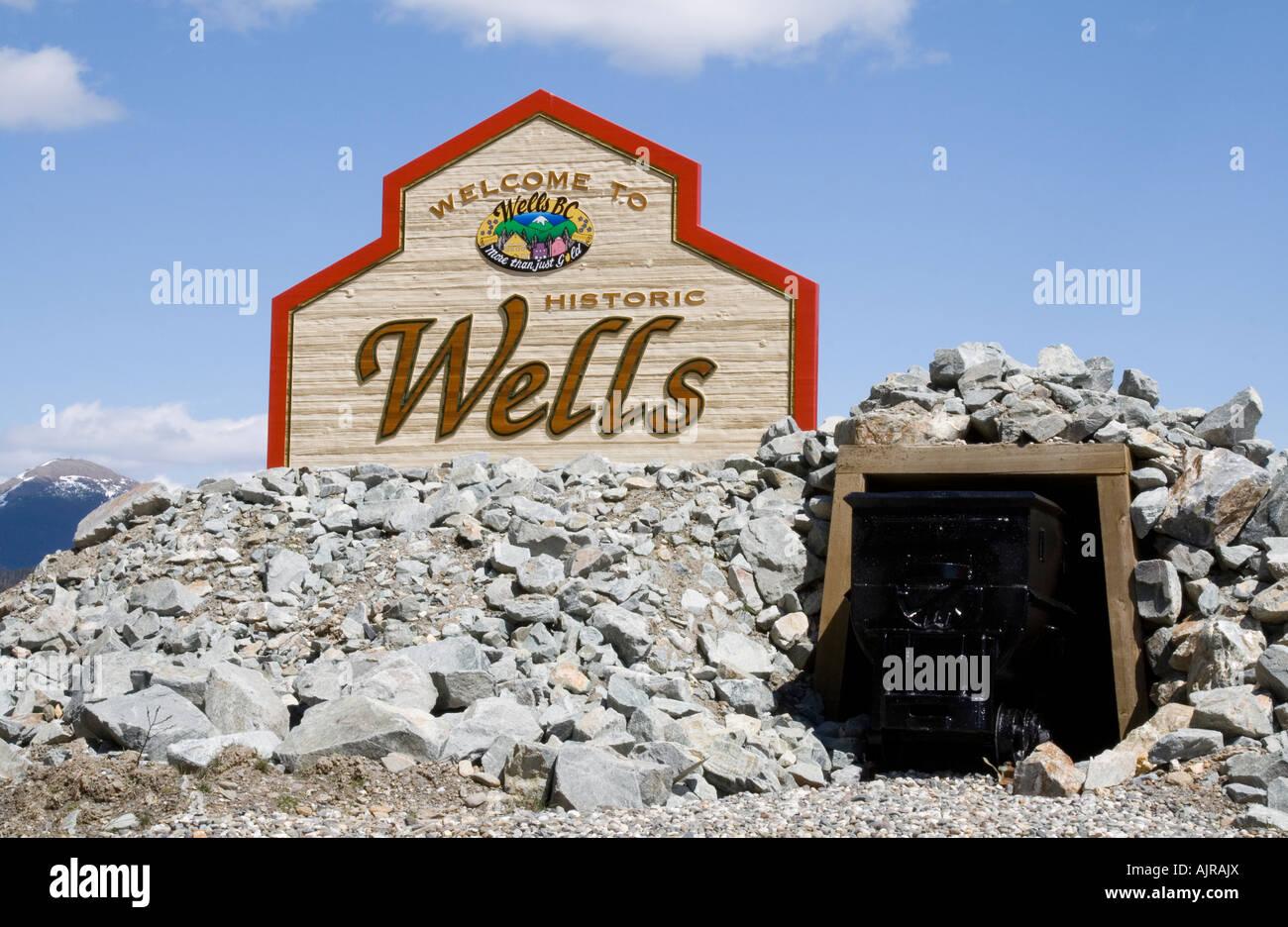 Welcome sign at Wells, British Columbia, Canada Stock Photo - Alamy