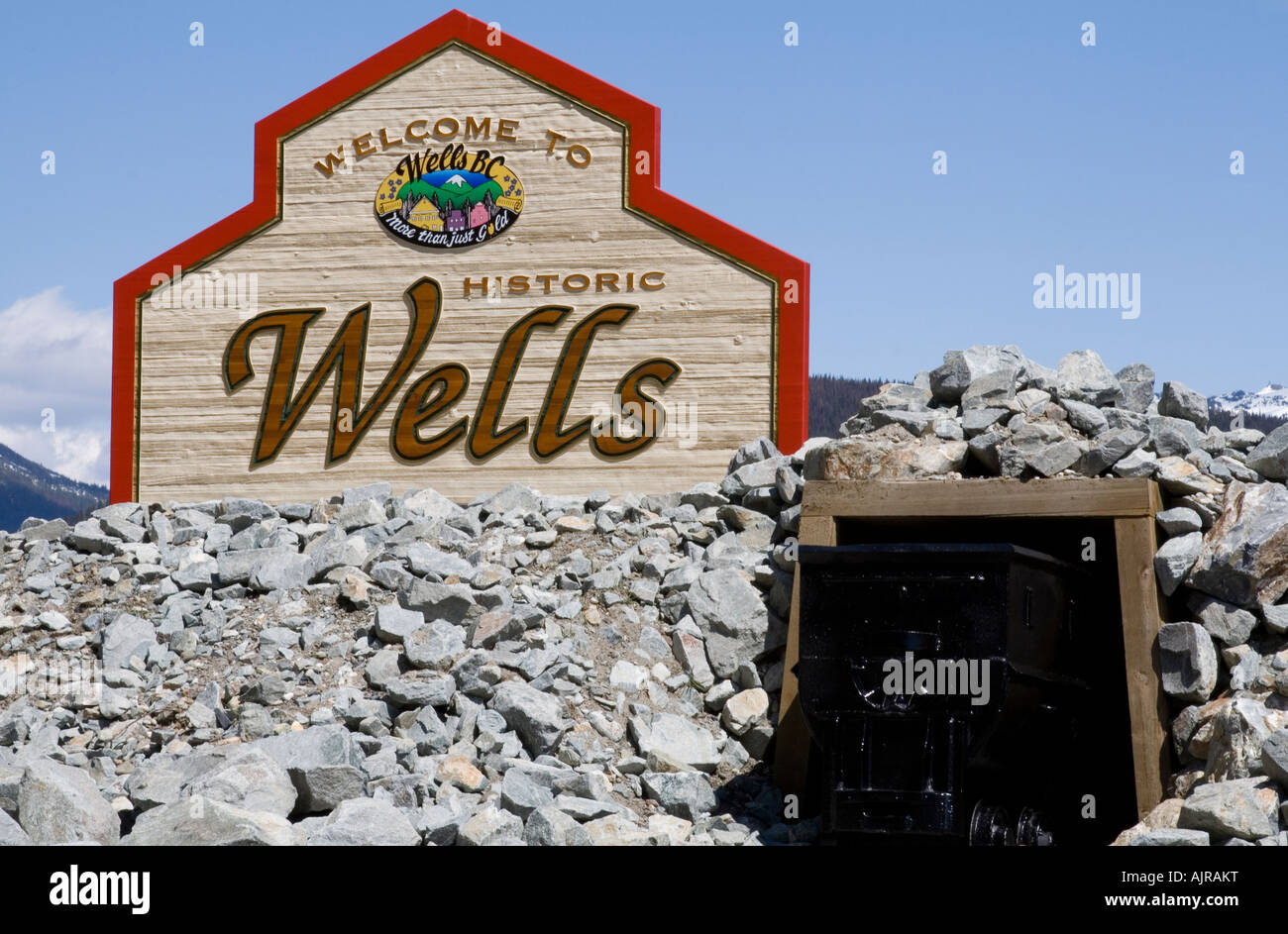 Welcome sign at Wells, British Columbia, Canada Stock Photo - Alamy