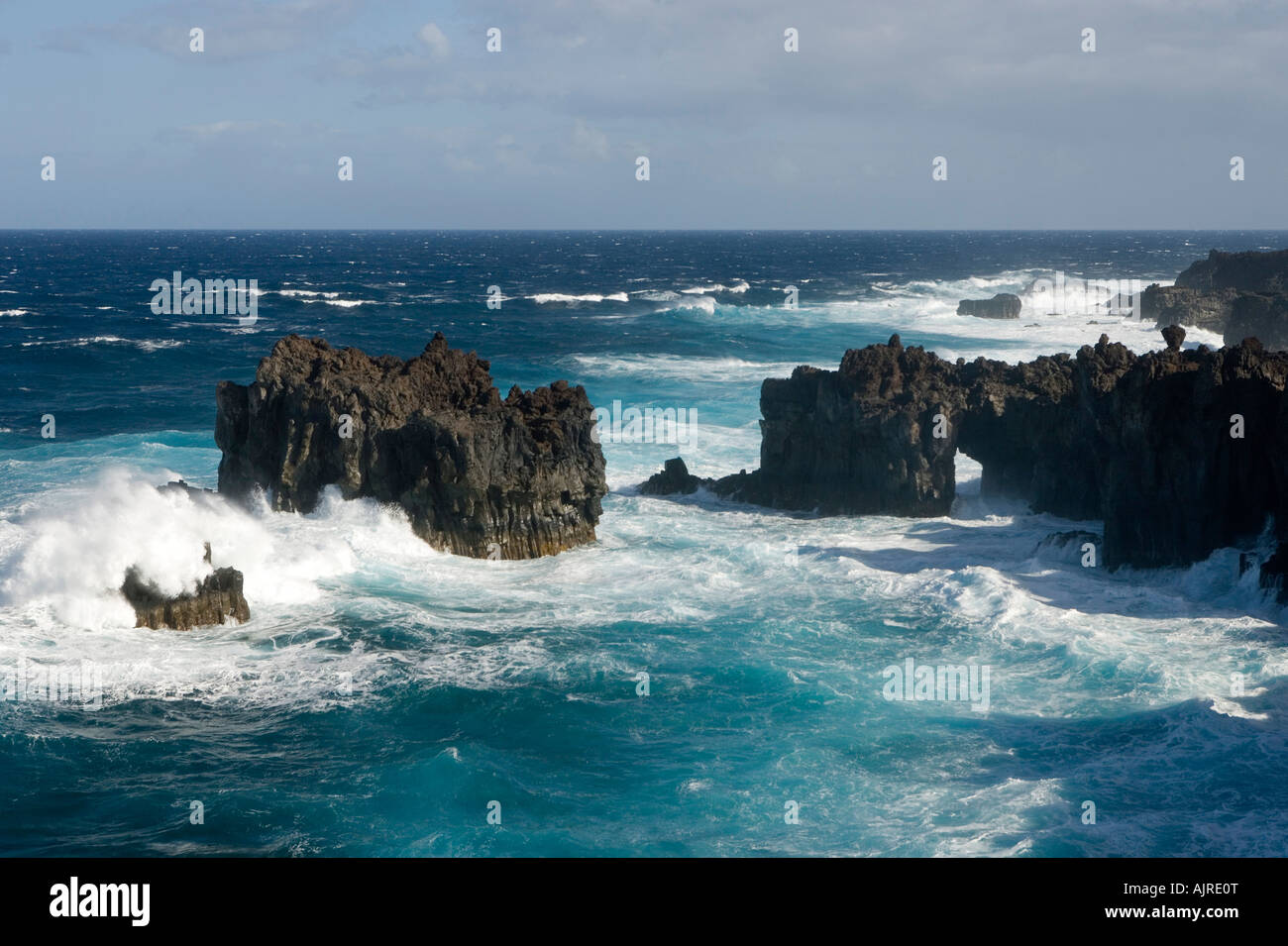 Spain, Canary Islands, El Hierro, coastal landscape with cliffy lava ...