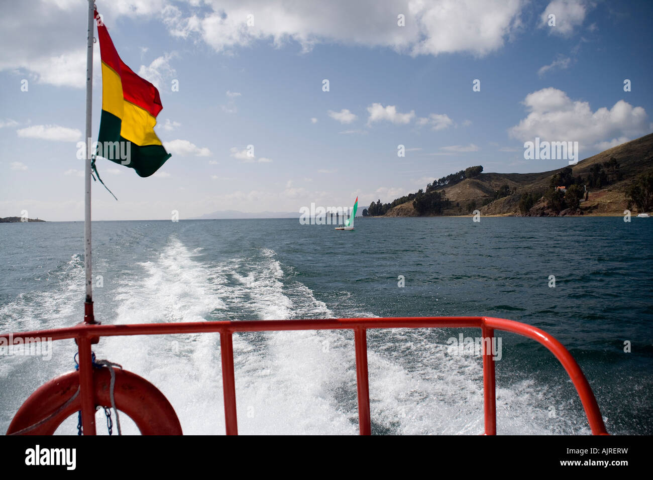 Lake Titicaca from the back of a hydrofoil boat, Bolivia Stock Photo ...