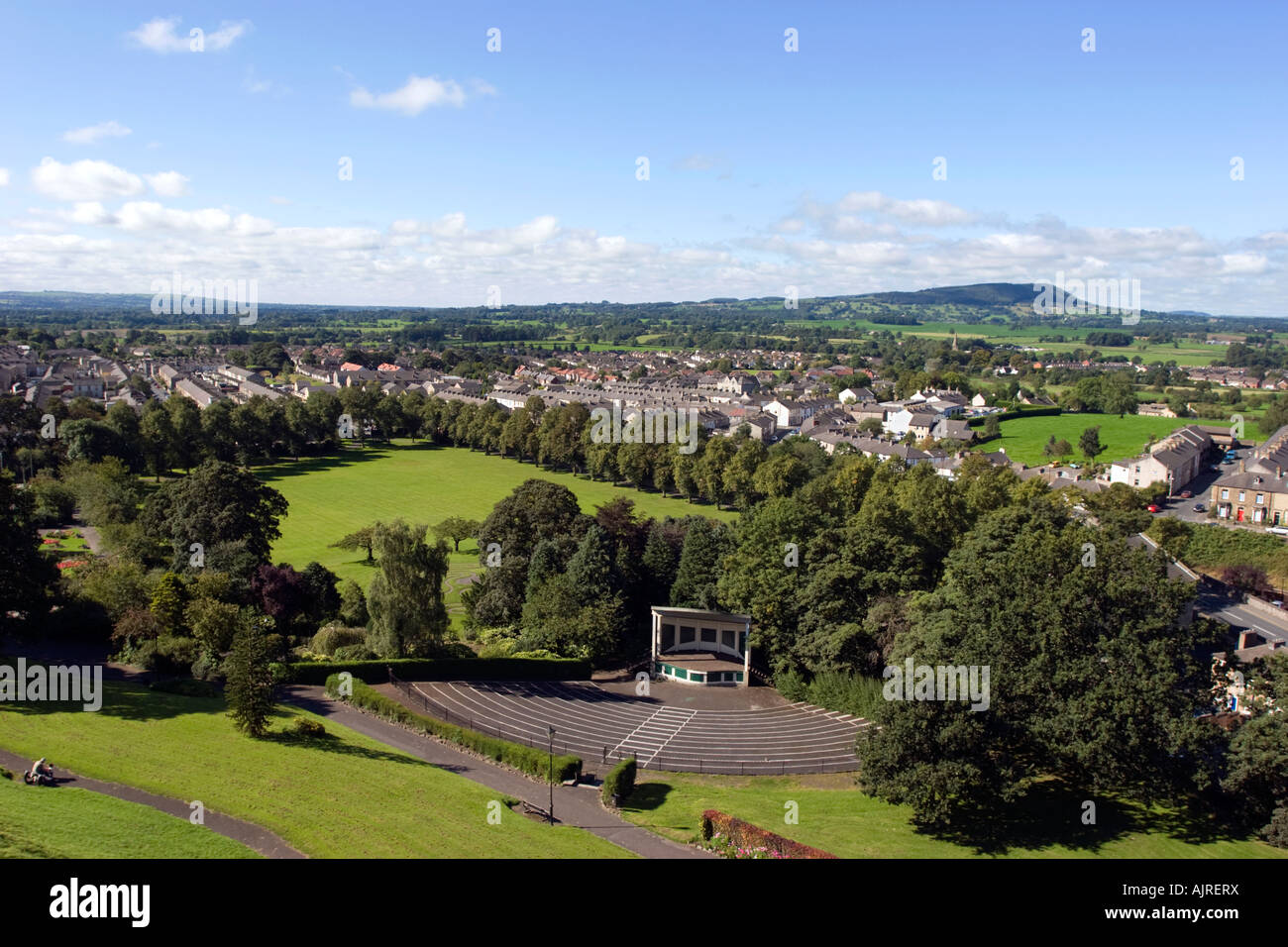 Clitheroe Castle Park and part of town viewed from the castle Stock ...