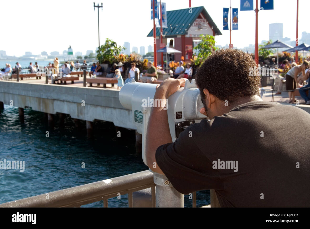 Man Sightseeing thru Public Telescope Stock Photo - Alamy
