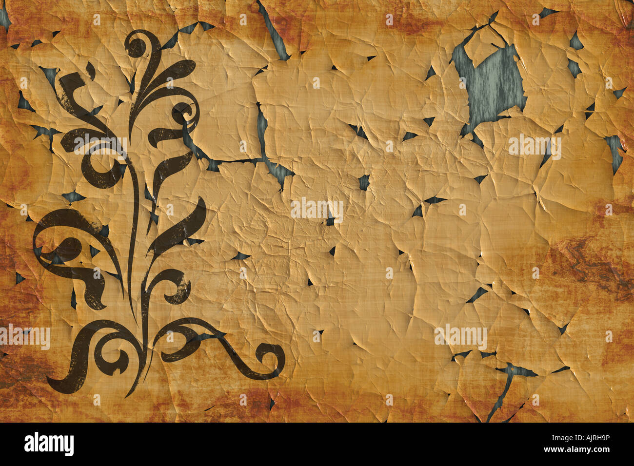 large floral grunge design on old paper or parchment Stock Photo - Alamy