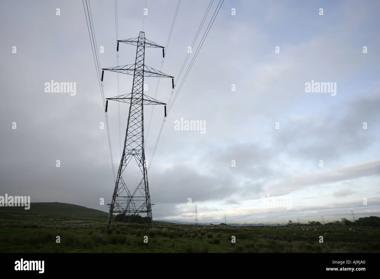 Electricity Pylons across mountaintop country side county antrim ...