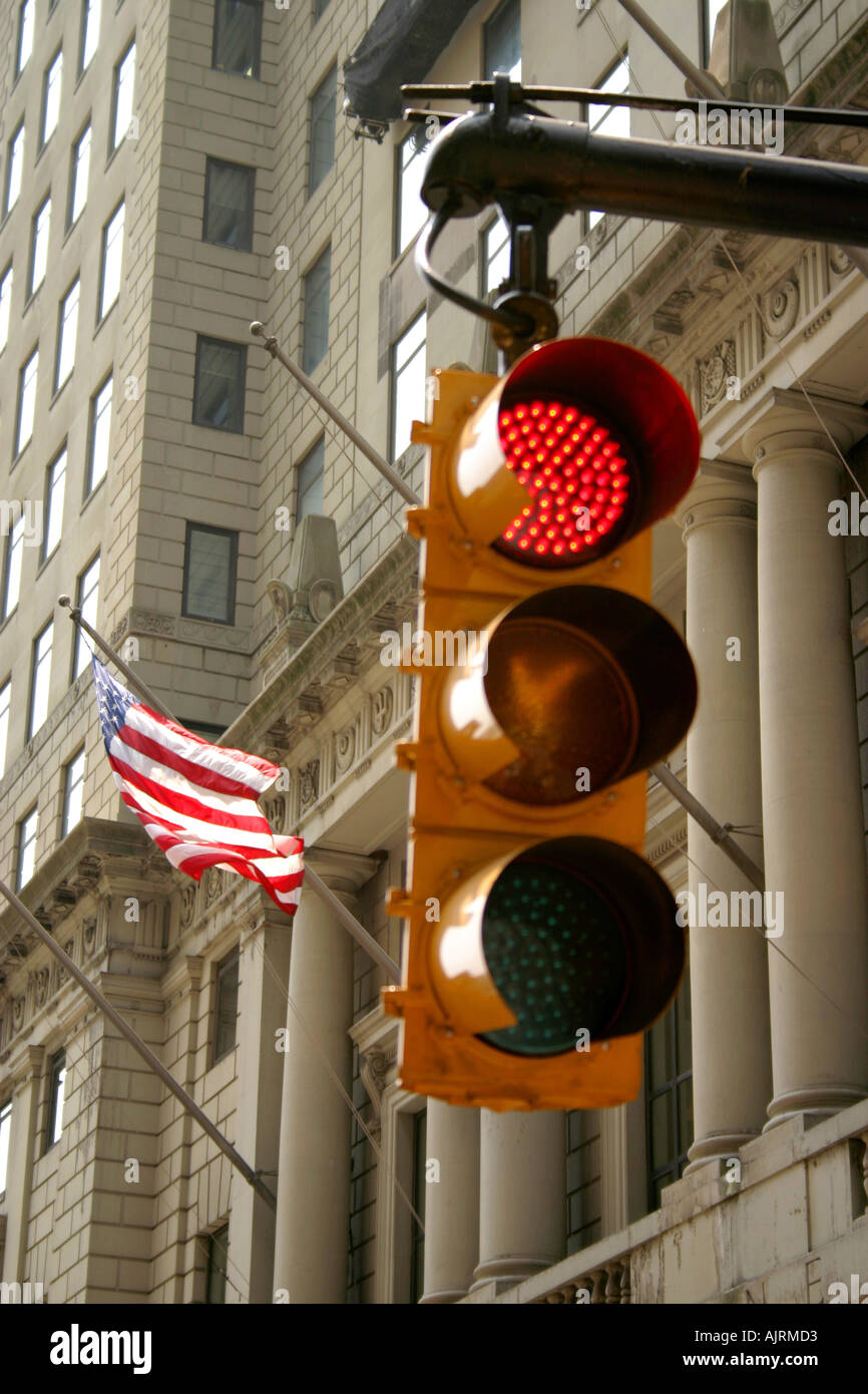 Traffic Lights and Stars and Stripes Flag in New York City United ...