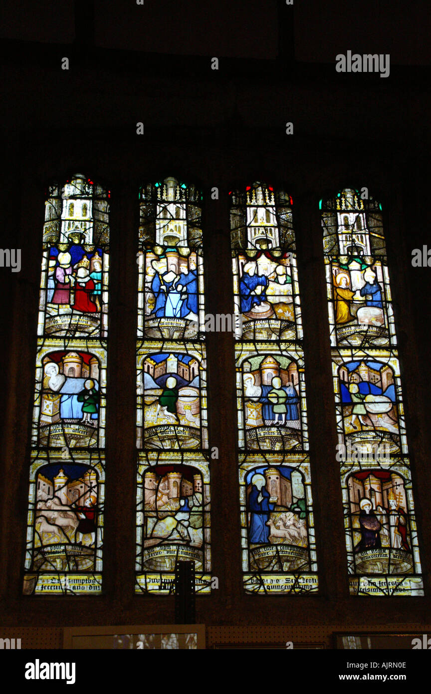 Medieval stained glass St Neot s parish church Cornwall England Stock ...