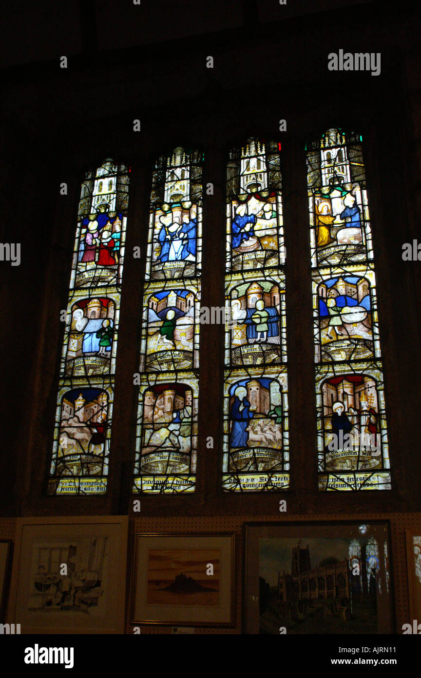 Medieval stained glass St Neot s parish church Cornwall England Stock ...