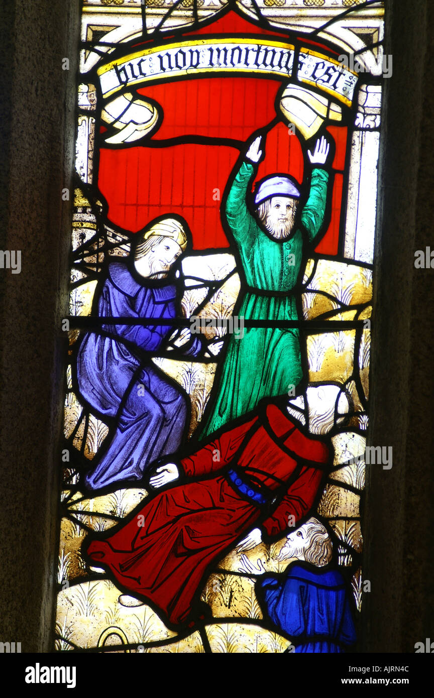 Medieval stained glass St Neot s parish church Cornwall England Stock ...