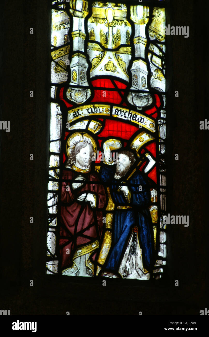 Medieval stained glass St Neot s parish church Cornwall England Stock ...