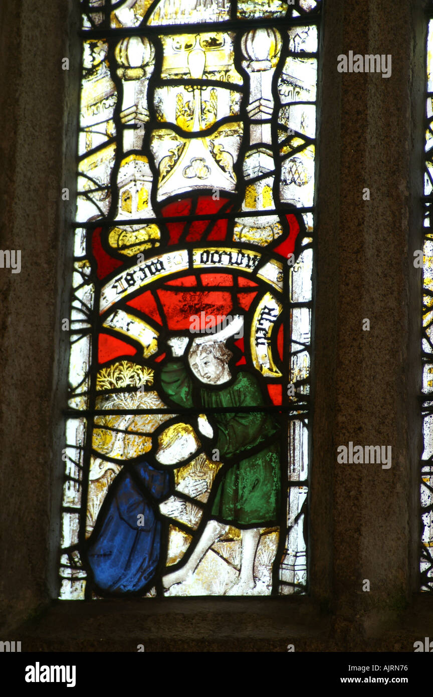 Medieval stained glass St Neot s parish church Cornwall England Stock ...