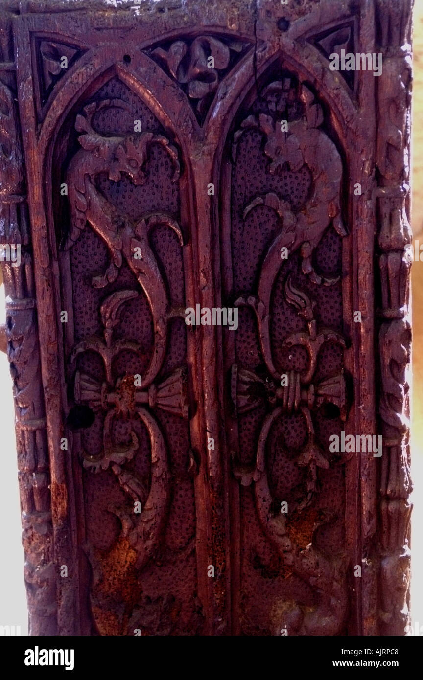 Medieval 1510 1530 pew ends inside St Nonna Church at Altarnun Cornwall ...