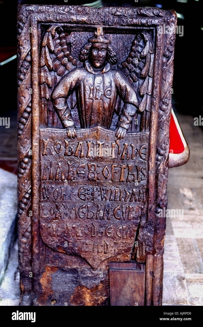 Medieval 1510 1530 pew ends inside St Nonna Church at Altarnun Cornwall ...