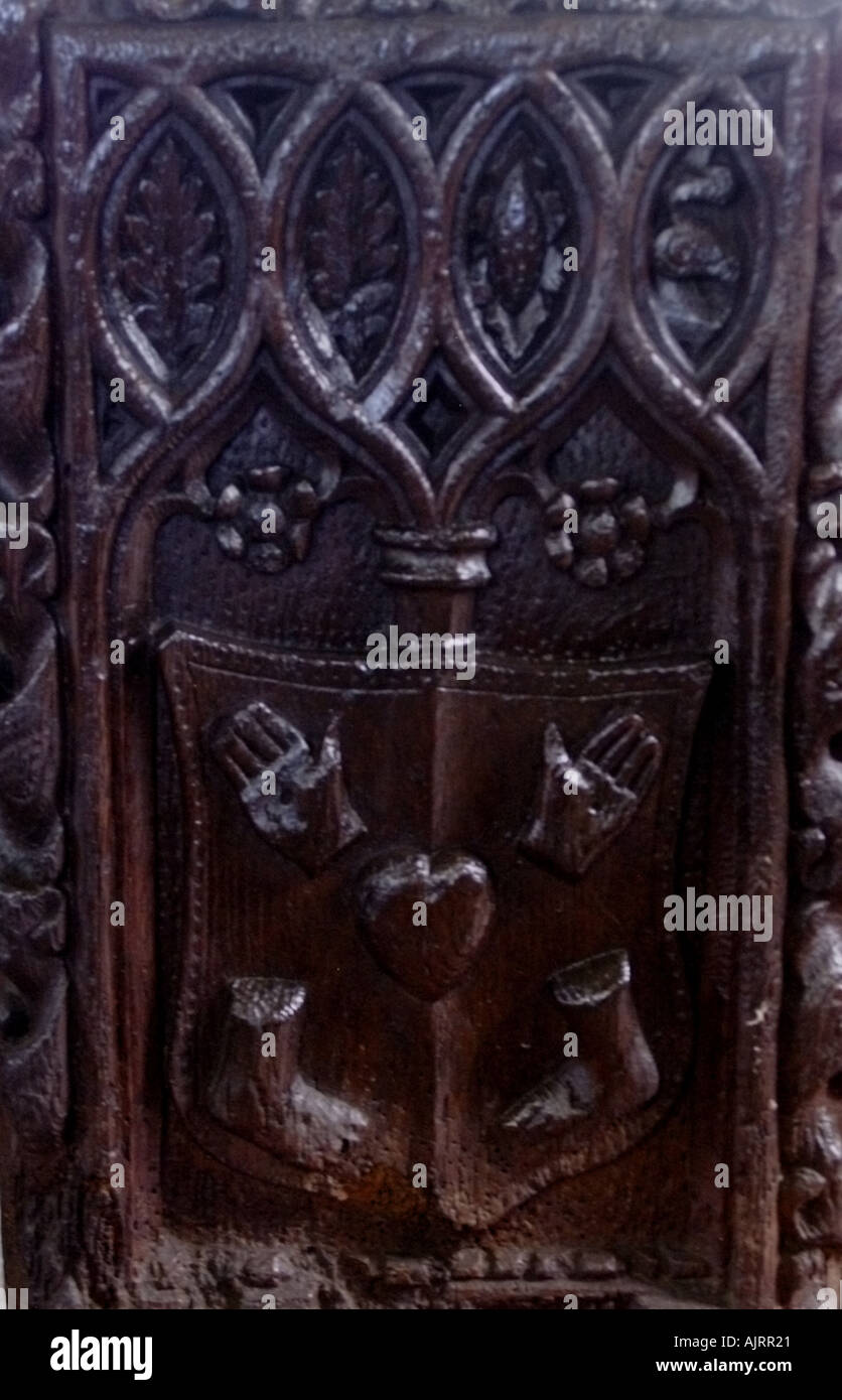 Medieval 1510 1530 pew ends inside St Nonna Church at Altarnun Cornwall ...