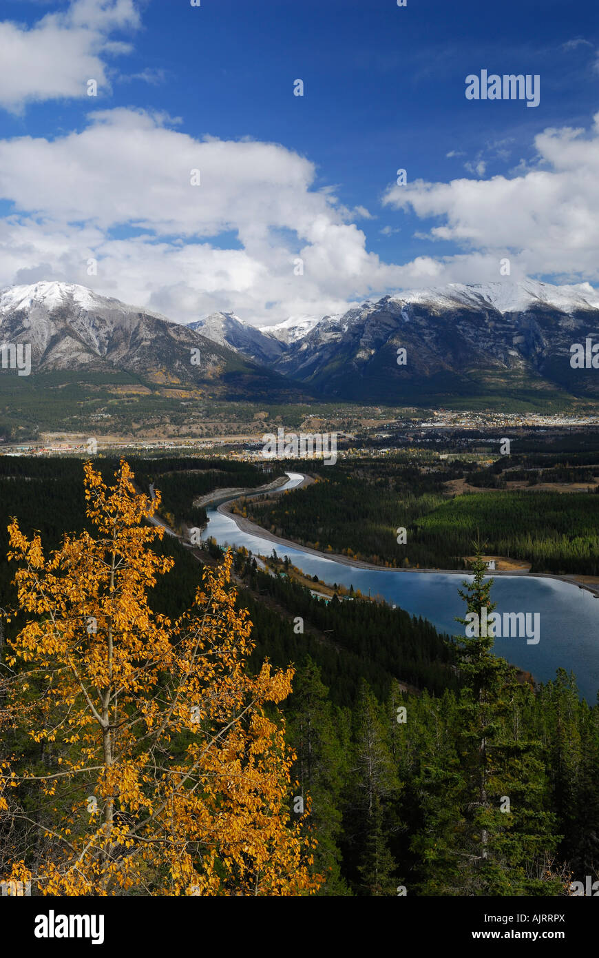 Goat Pond reservoir above Canmore with Fairholme Range Canadian Rocky ...