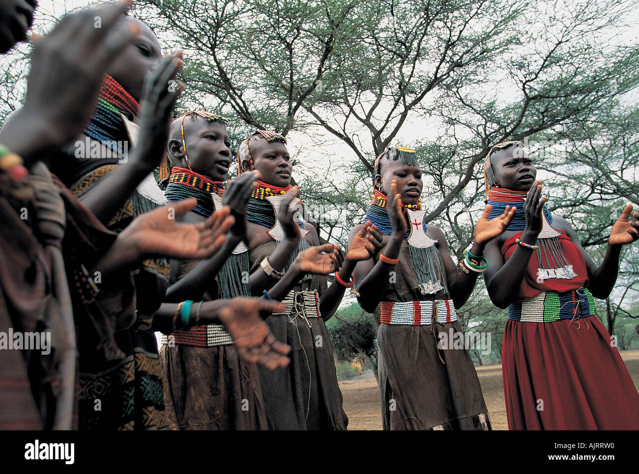 Turkana girls dancing during initiation ceremony, Kenya Stock Photo - Alamy