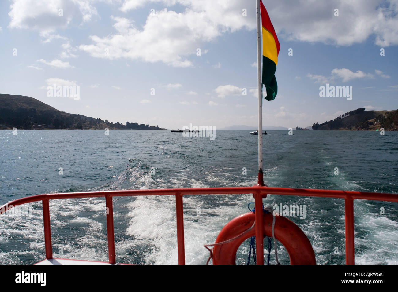 Lake Titicaca from the back of a hydrofoil boat, Bolivia Stock Photo ...