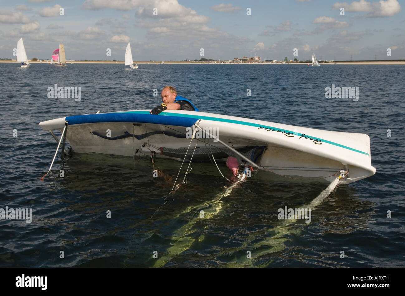 Capsized sailing boat at the Datchet Water Sailing Club, Queen Mother ...