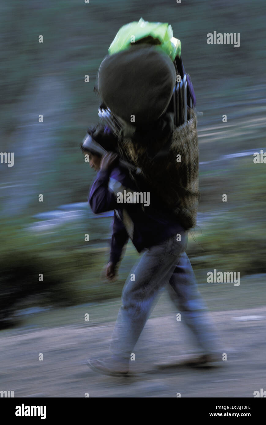 Man carrying load along path Stock Photo - Alamy