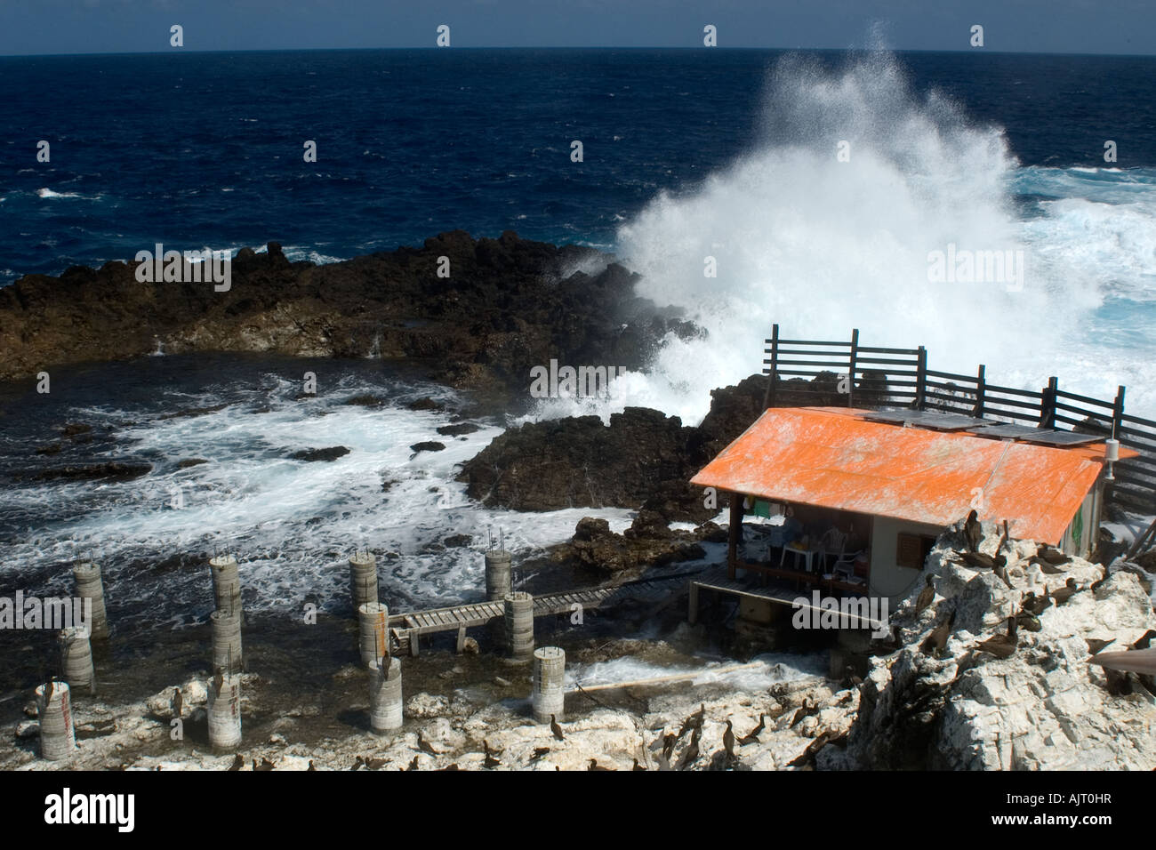 Waves pounding at rocks near field research station St Peter and St ...