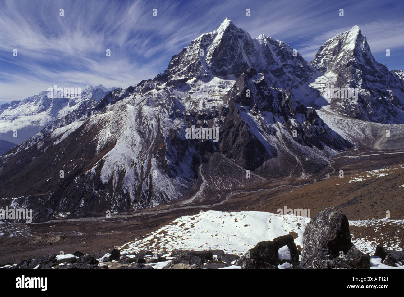 Mountain range with valley in forefront Stock Photo - Alamy