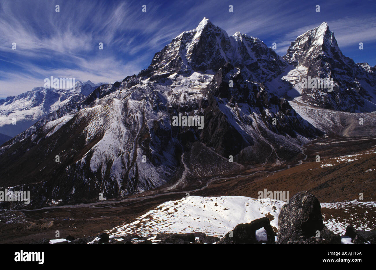 Mountain range with valley in forefront Stock Photo - Alamy