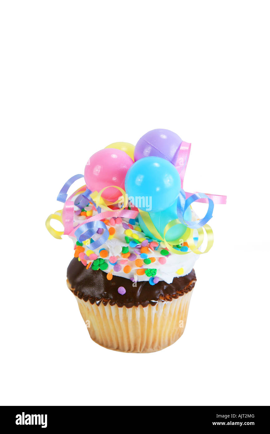 Decorated happy birthday cupcake isolated Stock Photo - Alamy