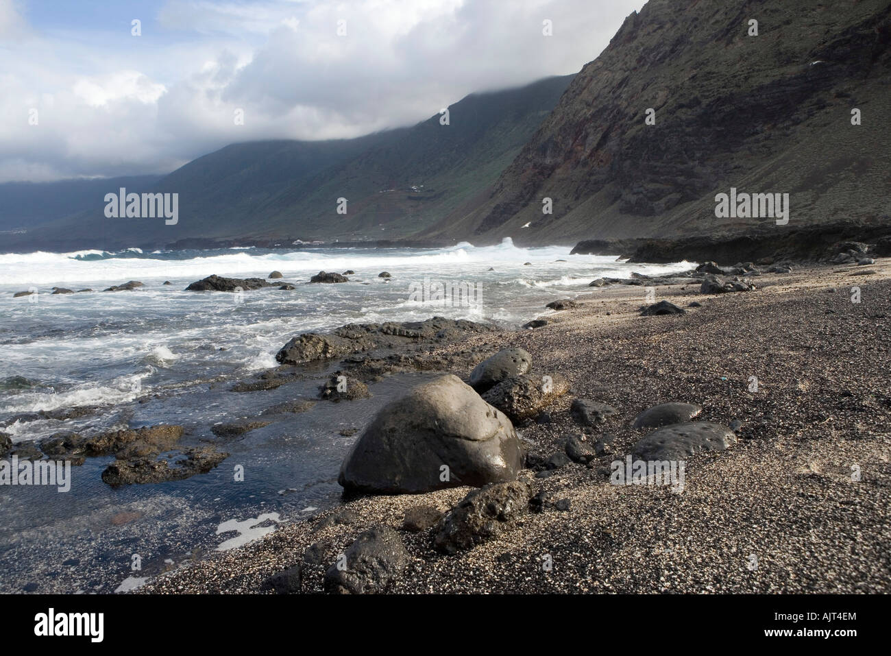 Spain, Canary Islands, El Hierro, flat but cliffy costal landscape with ...