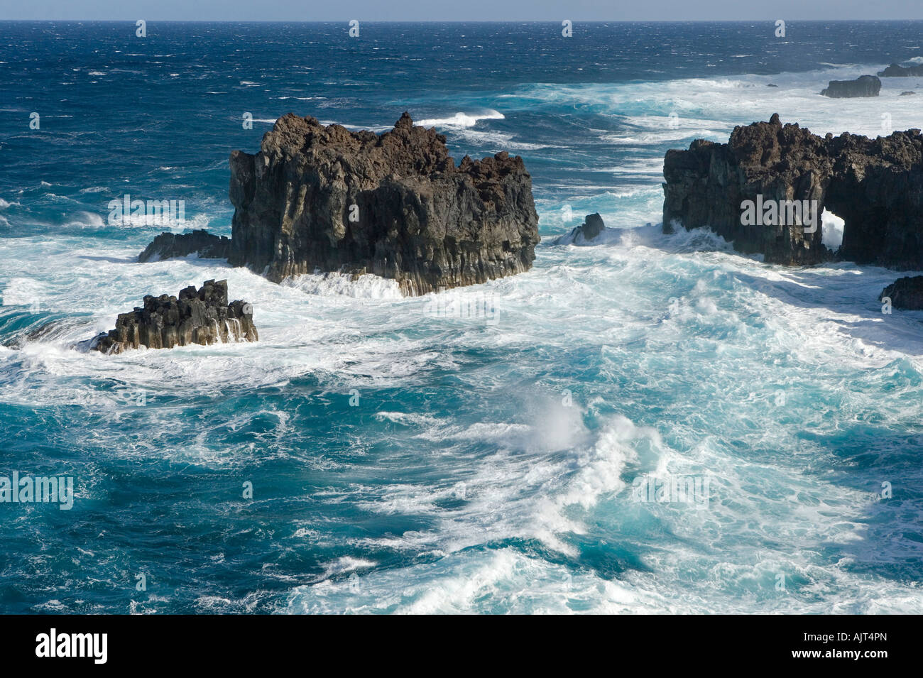 Spain, Canary Islands, El Hierro, coastal landscape with cliffy lava ...