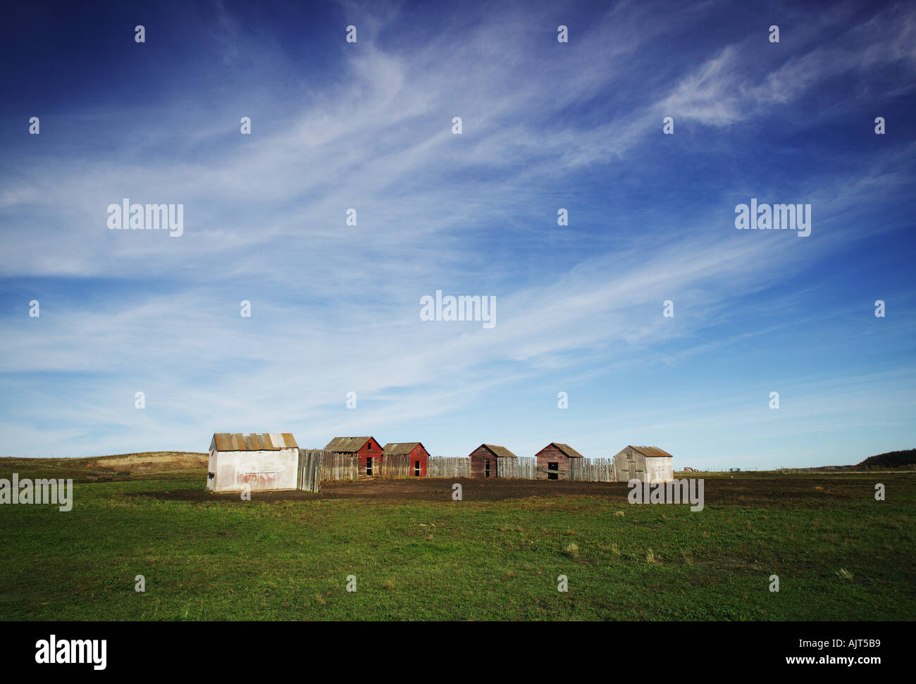 Old buildings in field Stock Photo - Alamy