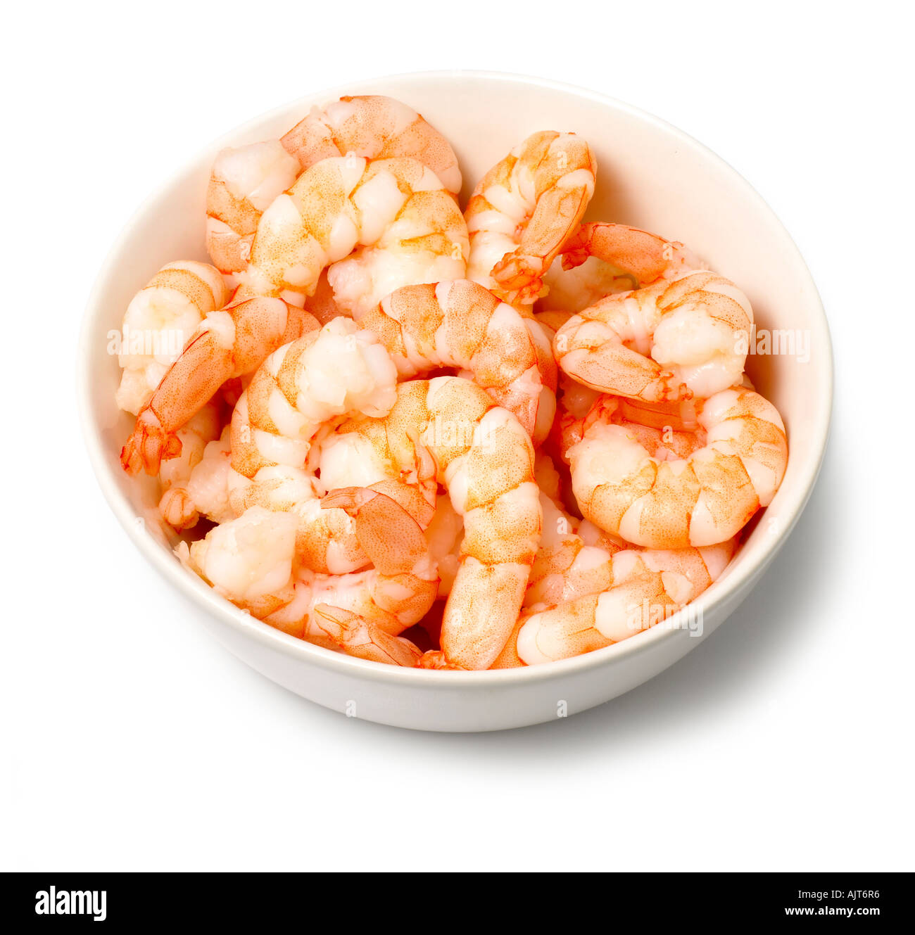 Prawns in a bowl cut out on a white background Stock Photo - Alamy