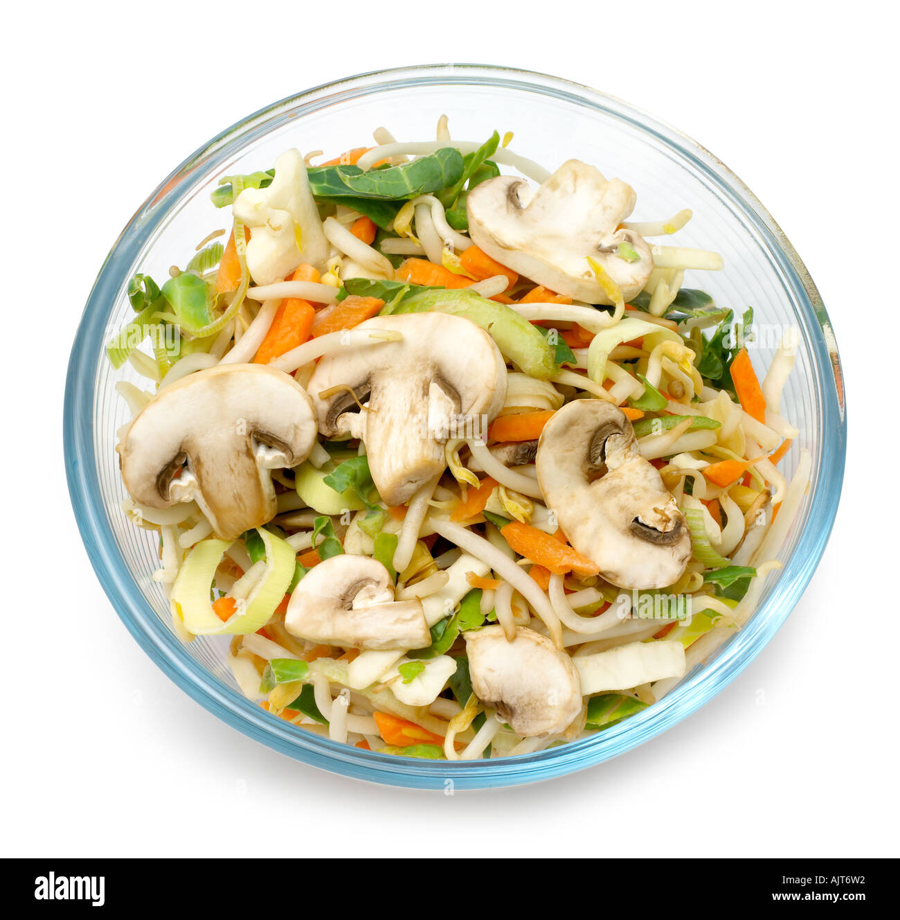 Vegetable Stir Fry in a glass bowl cut out on a white background Stock ...