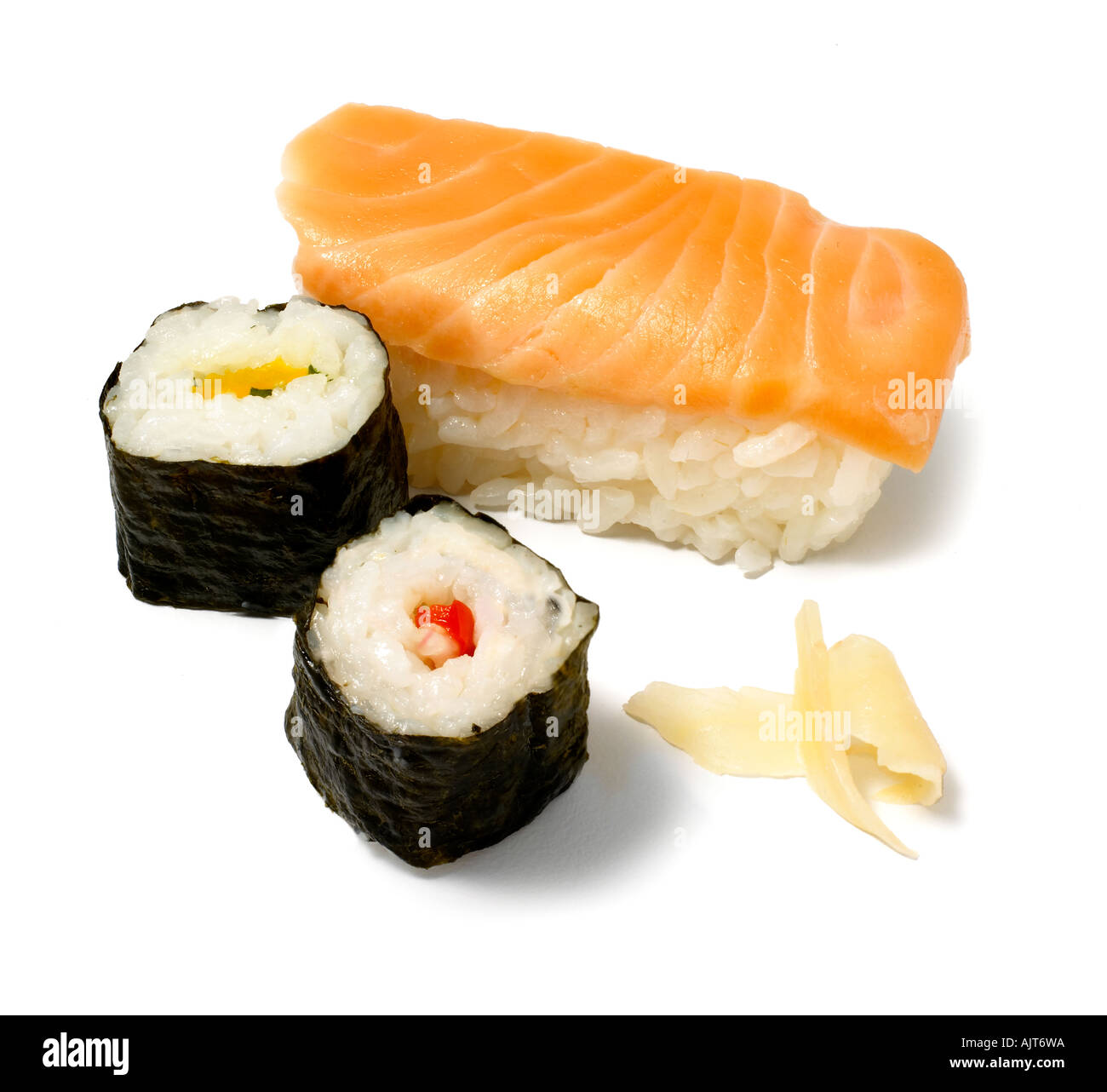Sushi cut out on a white background Stock Photo - Alamy
