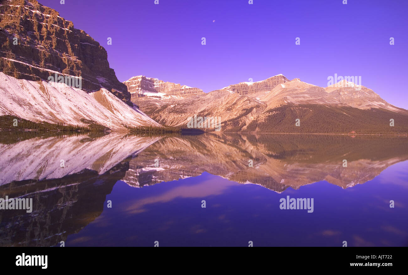 Scenic reflection, Bow Lake, Banff National Park, Alberta, Canada Stock ...