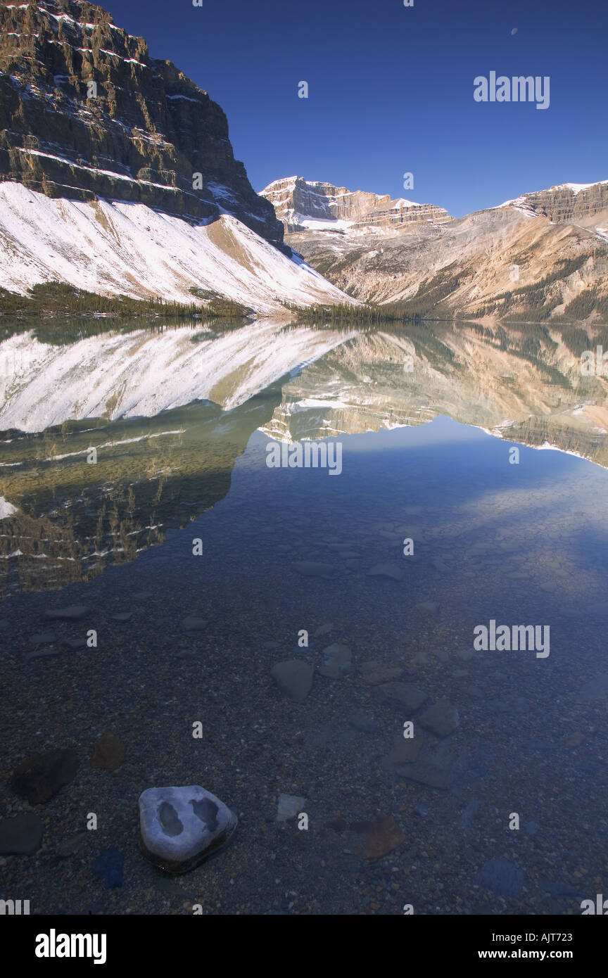 Scenic reflection, Bow Lake, Banff National Park, Alberta, Canada Stock ...
