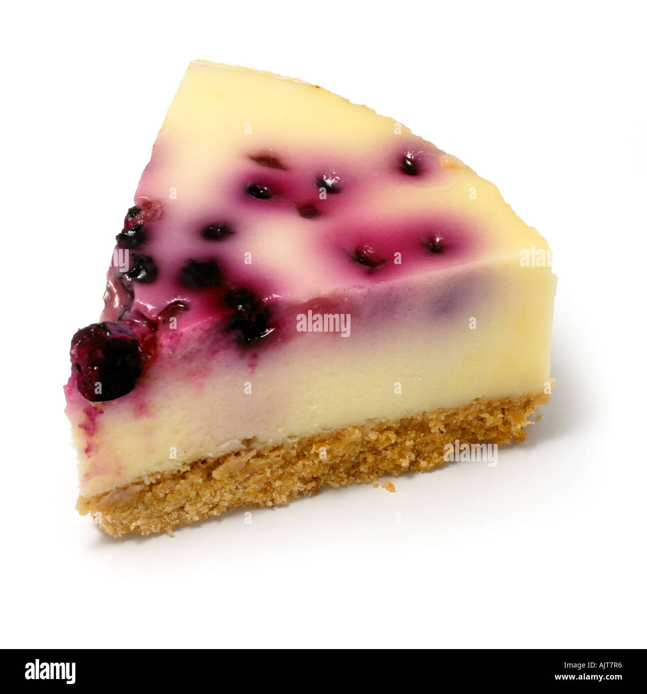Blackcurrant cheesecake cut out on a white background Stock Photo - Alamy